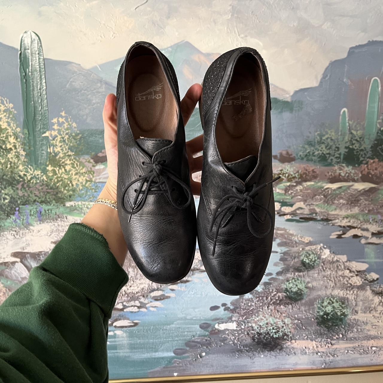 Vintage Dansko Louise Black leather upper lace-up... - Depop