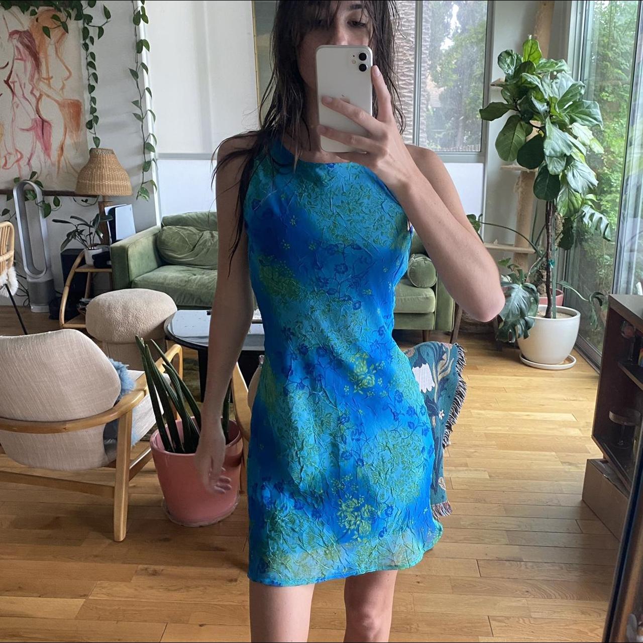 Vintage turquoise sheer high neck miami grandma chic... - Depop