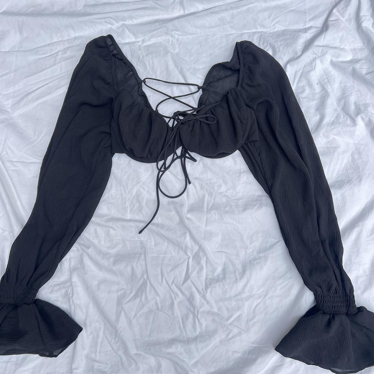 WHITE FOX Long Sleeve Bra Top Crisscross back tie... - Depop