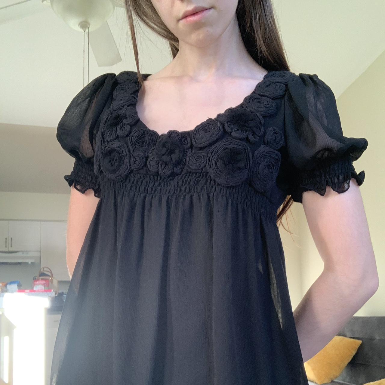 Beautiful vintage y2k black puff sleeve sheer lined... | Depop