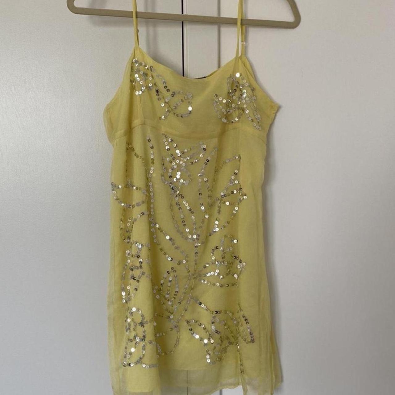 Yellow sequin mini dress - Depop