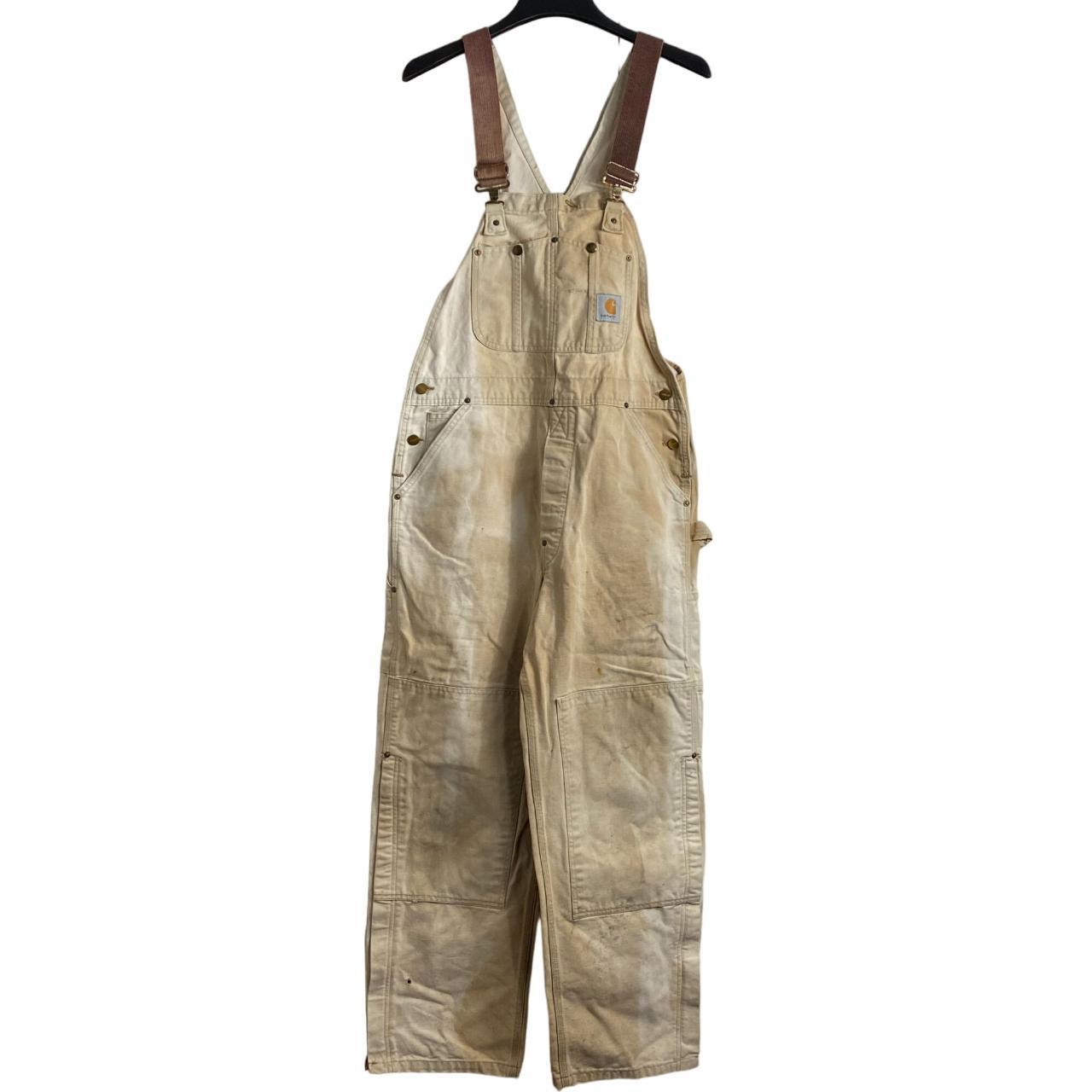 Vintage Carhartt Double Knee Workwear Overalls Tan... - Depop