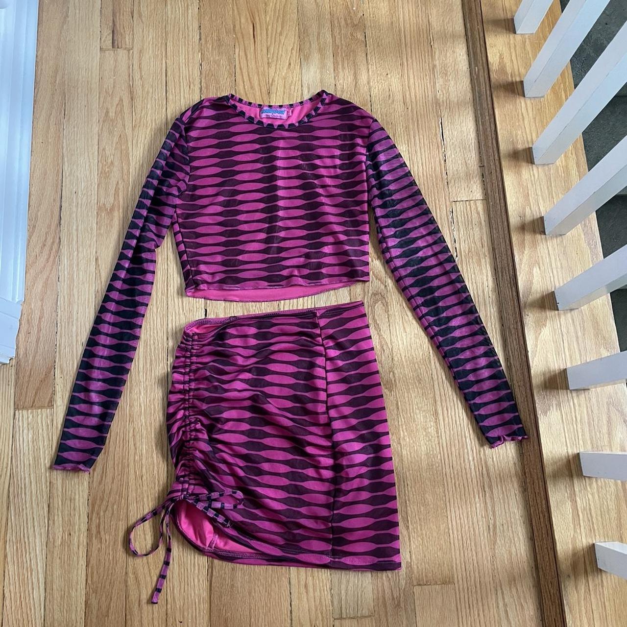 EDIKTED two piece pink and black mesh set- both are... - Depop