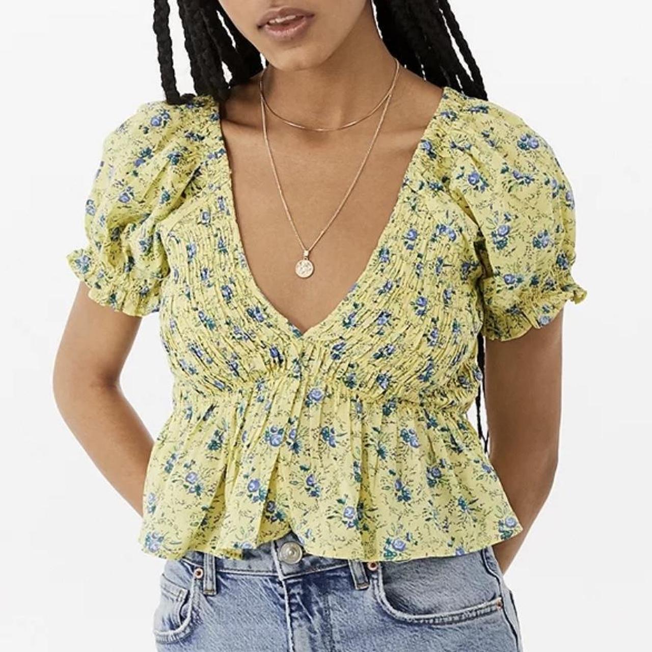 urban outfitters london yellow puff sleeve top with... - Depop