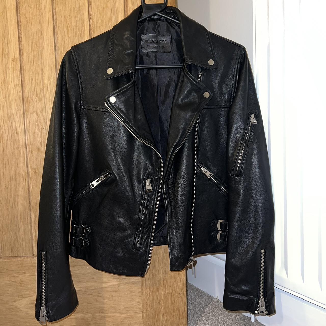 AllSaints Black Leather Jacket Size 10 Worn a couple... - Depop