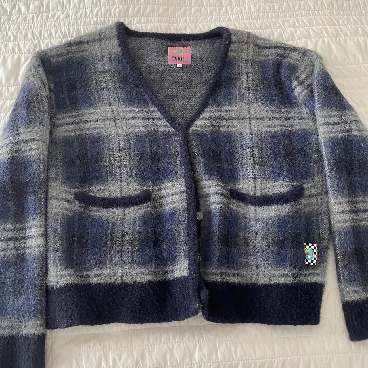 Unif Blue Ty Cardigan in size M - Depop