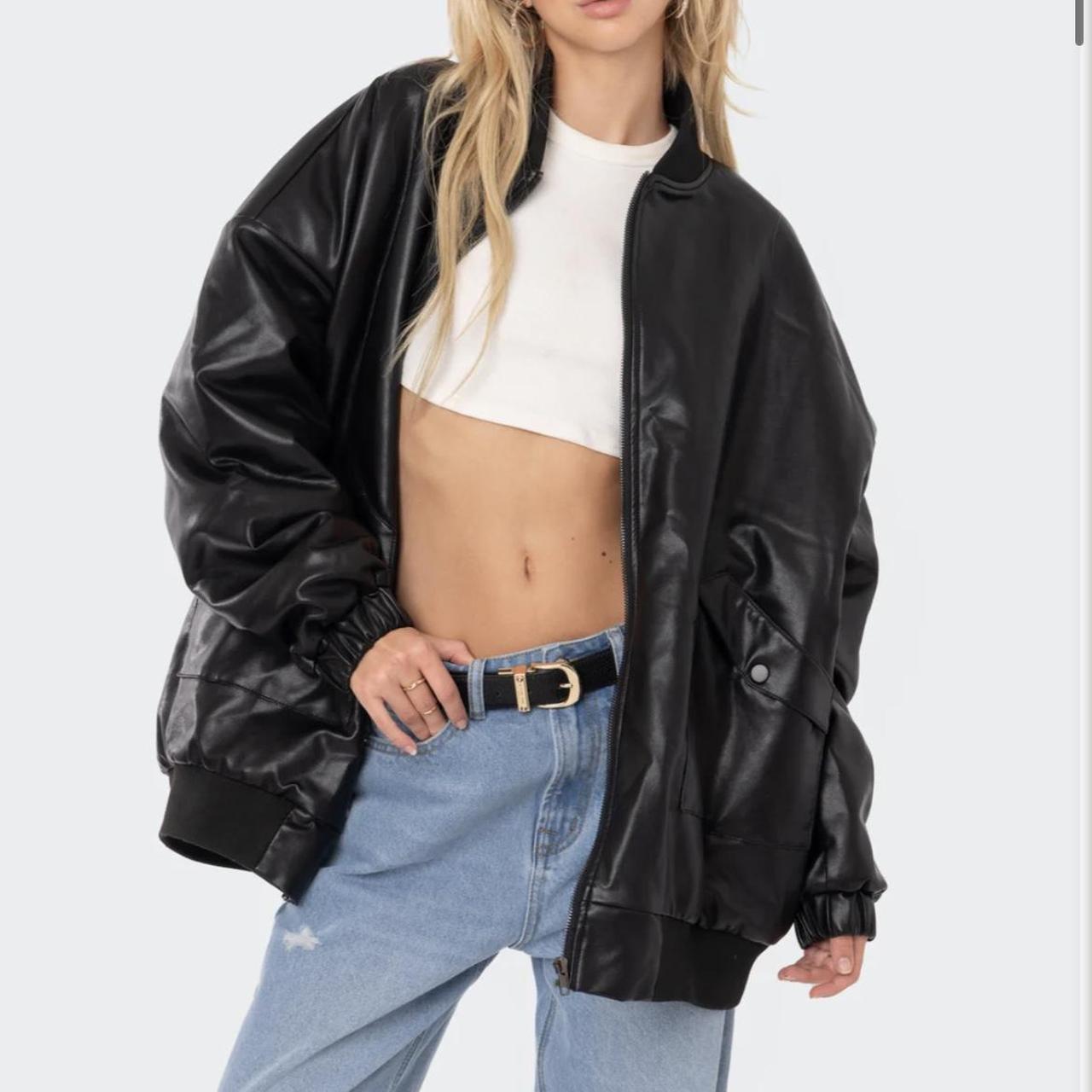 Edikted leather oversized zip up jacket Never worn... - Depop