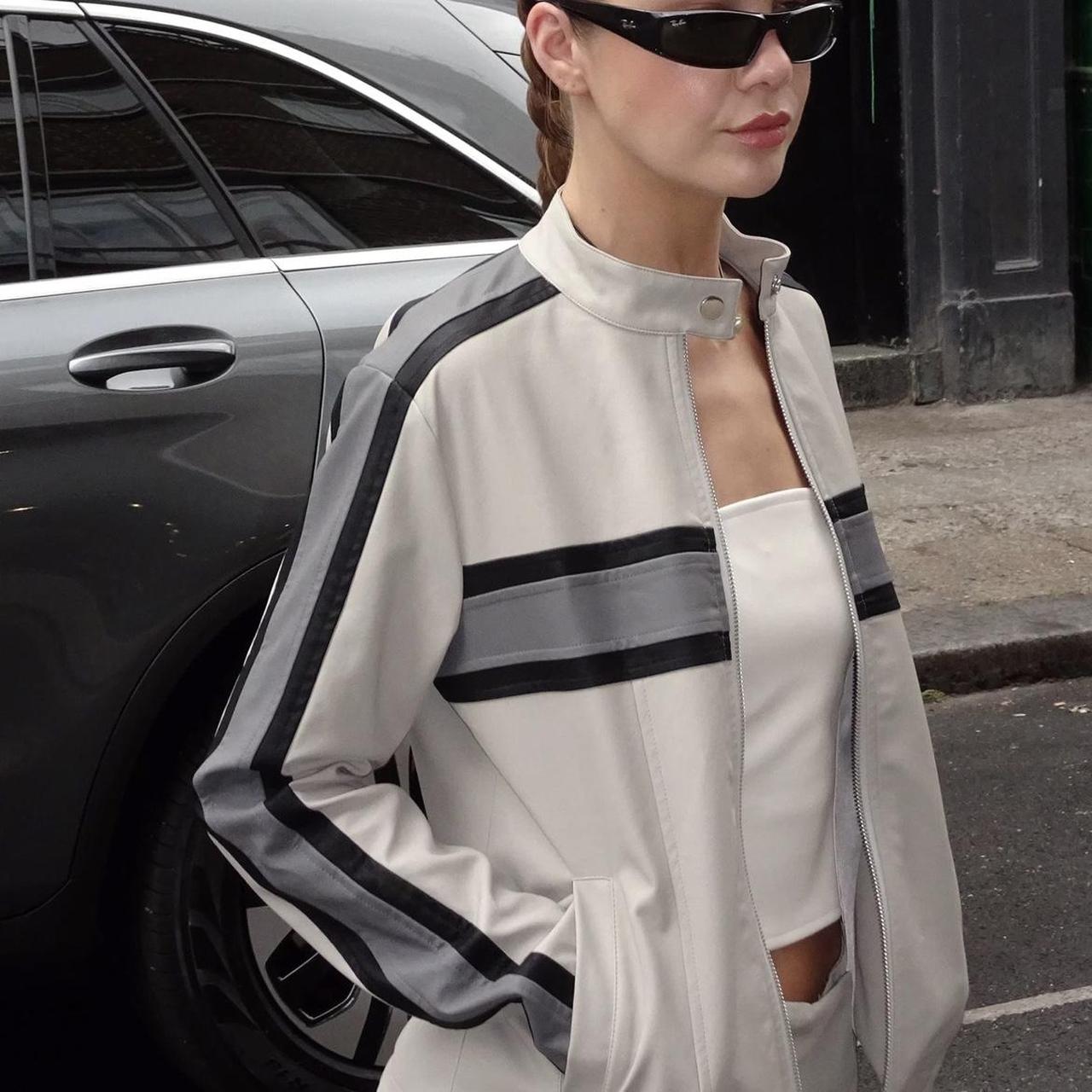 Motel Rocks X JACQUIE OLIVER ZIP UP JACKET in grey... - Depop