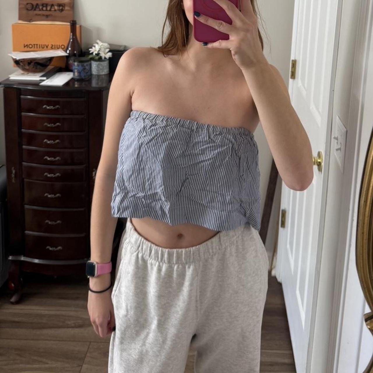 blue and white striped flowy tube top. super comfy... | Depop