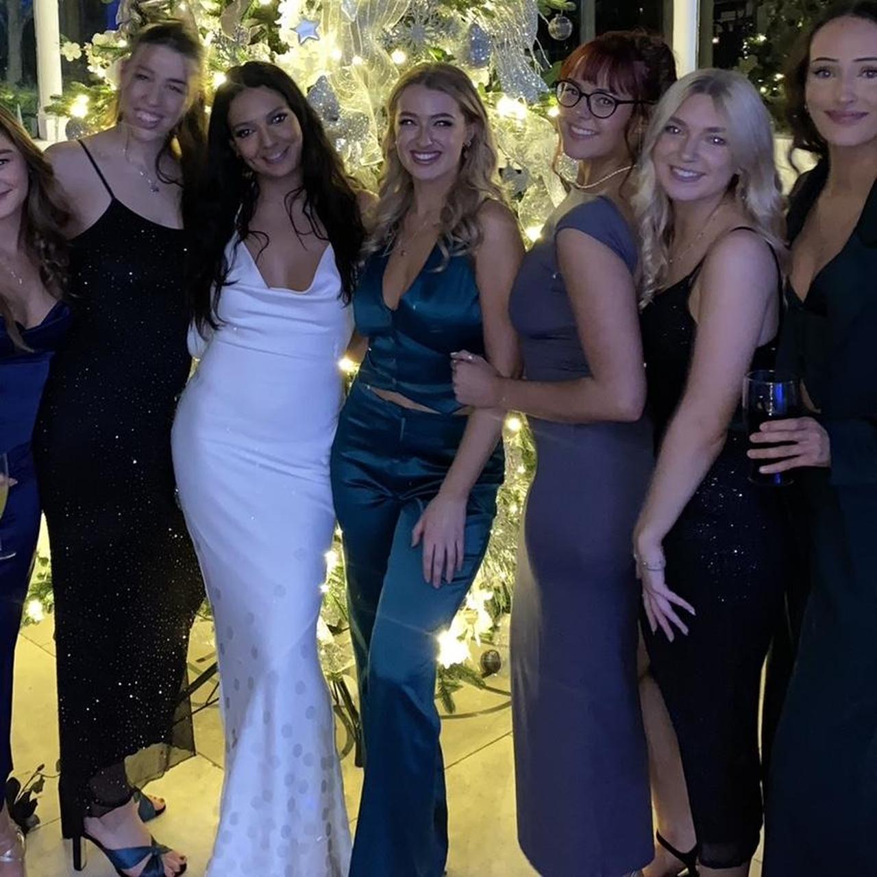 Alchemy London teal satin suit trousers size 10.... - Depop