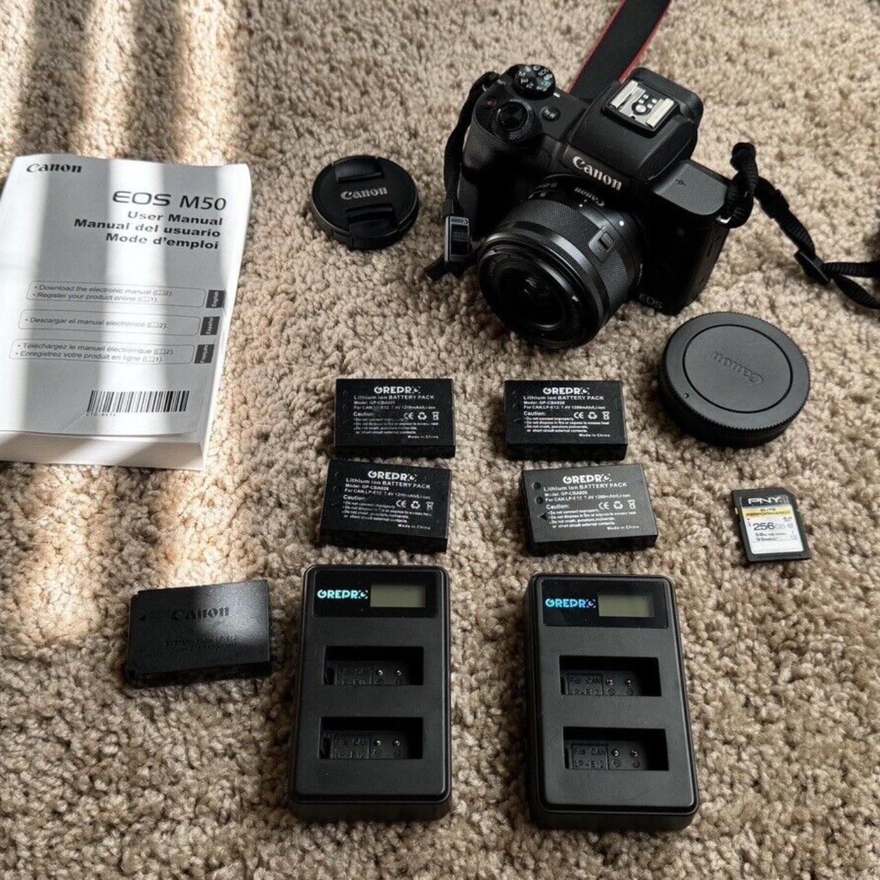 Canon EOS M50 Camera with 5 Batteries, 256GB Memory... | Depop