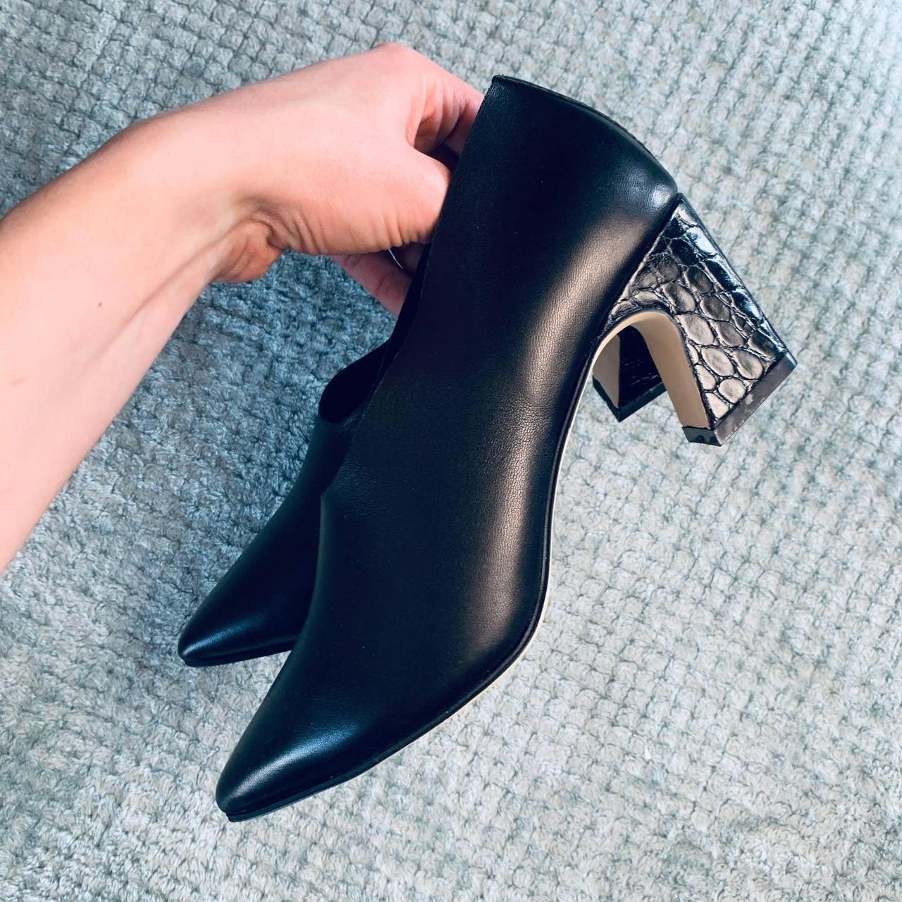 ALL BLACK Modern Pointed Toe Black Leather Heels... - Depop