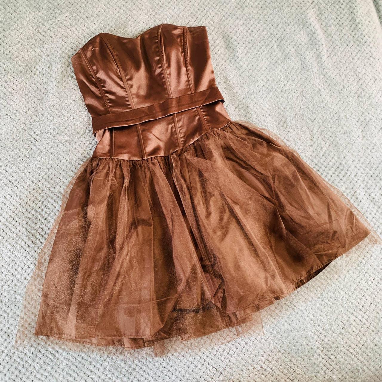 Vintage retro brown strapless bodice fluffy tulle... - Depop