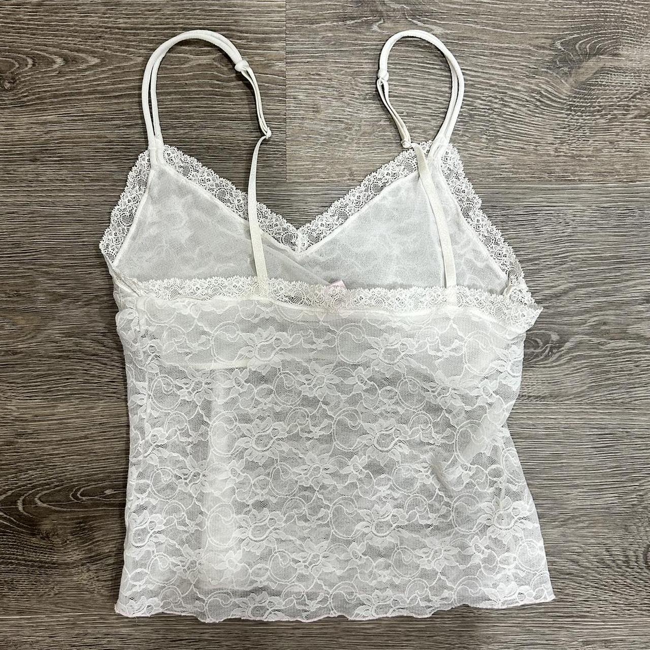 Victorias Secret White Lace Tank Top With Flower... - Depop