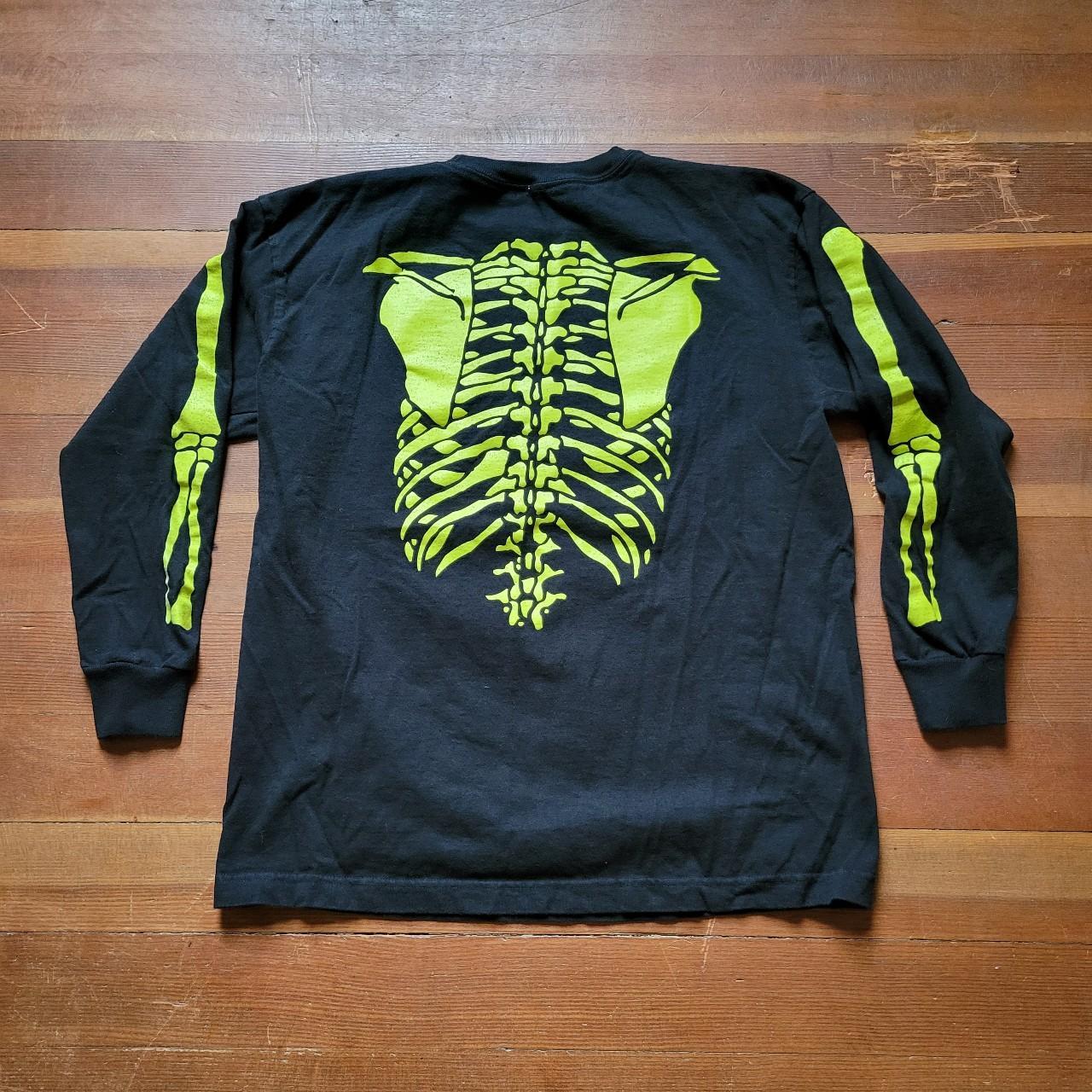 vtg y2k SKELETON neon green bones all over graphic... - Depop