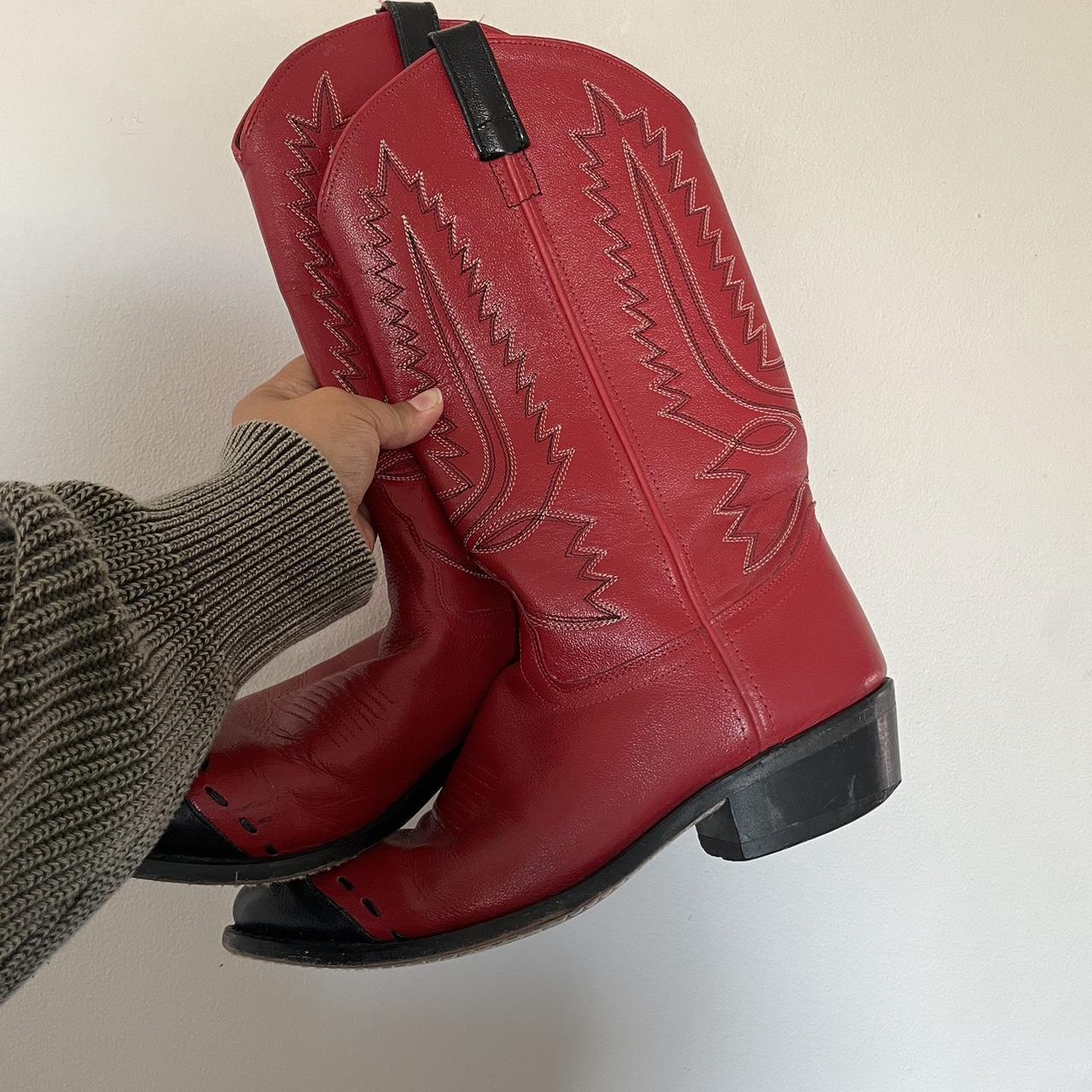 Authentic vintage red leather cowboy boots. These... - Depop