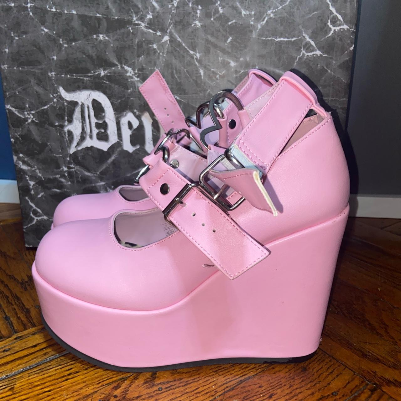 Baby pink demonia heels - worn once - tiny scratch... - Depop