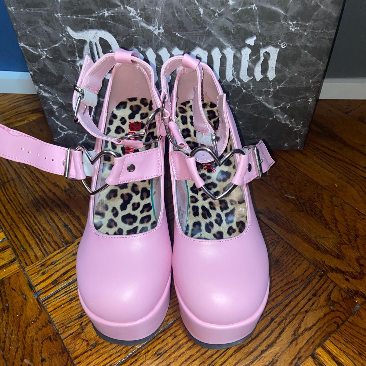 Baby pink demonia heels - worn once - tiny scratch... - Depop