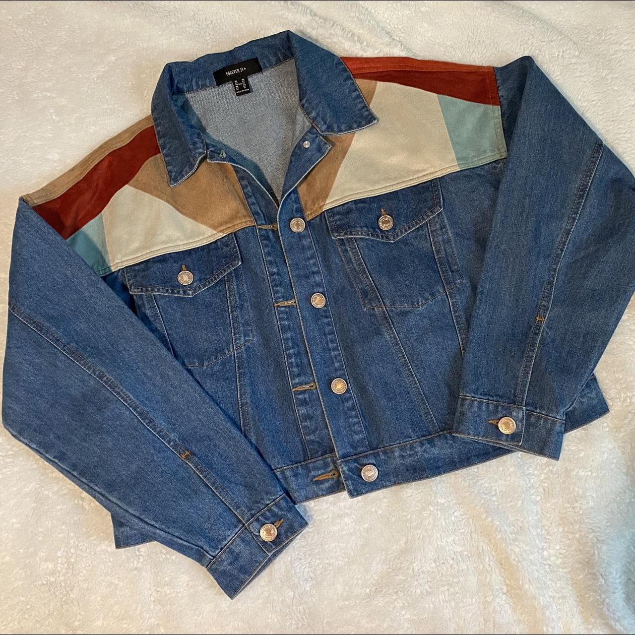 Forever 21 Colorblock Denim Jacket SIZE: 0X... - Depop