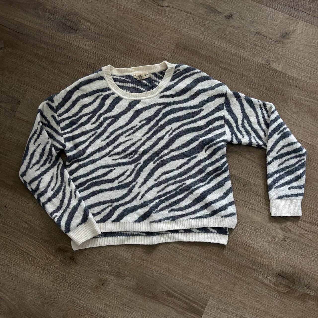 Soft grey and white zebra print sweater... | Depop