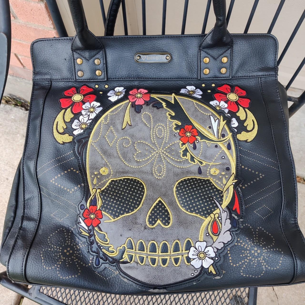 Loungefly Tote bag with skull and floral... - Depop