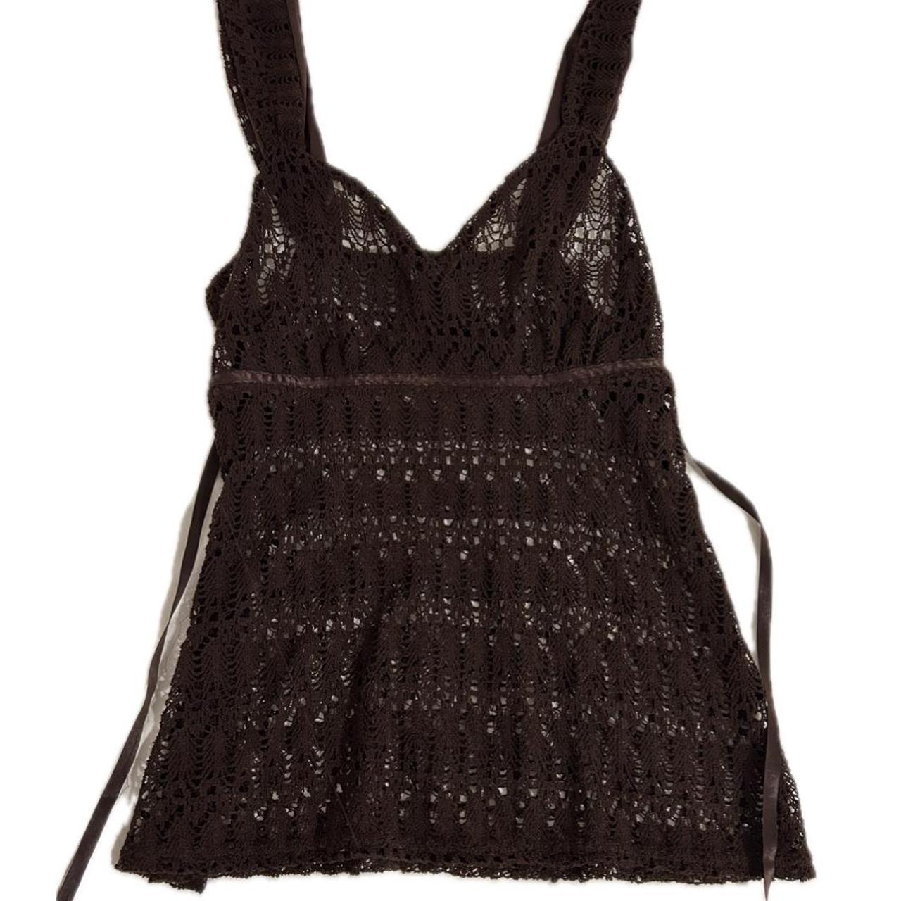Mesh/crochet/see through tank Brown Size M - Depop