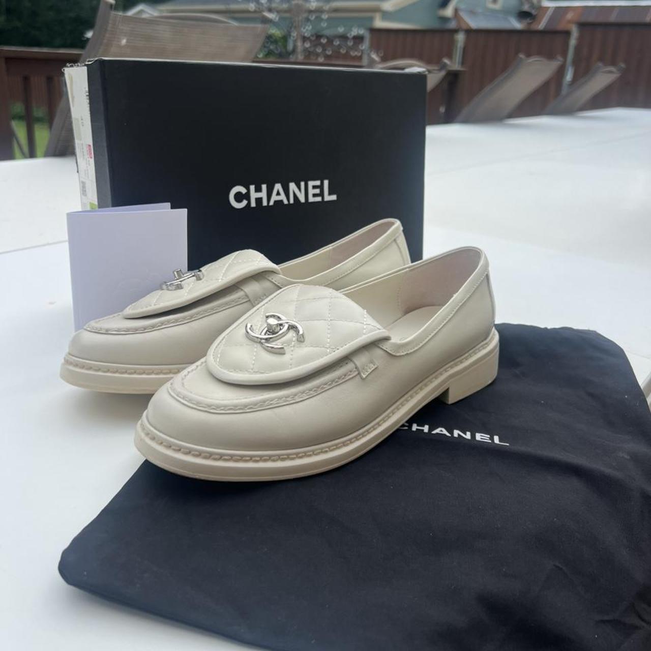 Chanel Loafers Lightly used Color: Cream Size:... - Depop