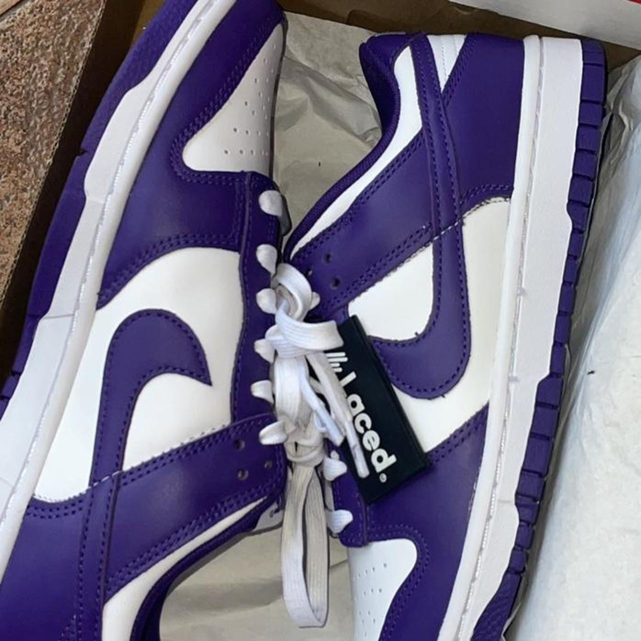 unisex purple and white dunks size 6.5 bought off... - Depop