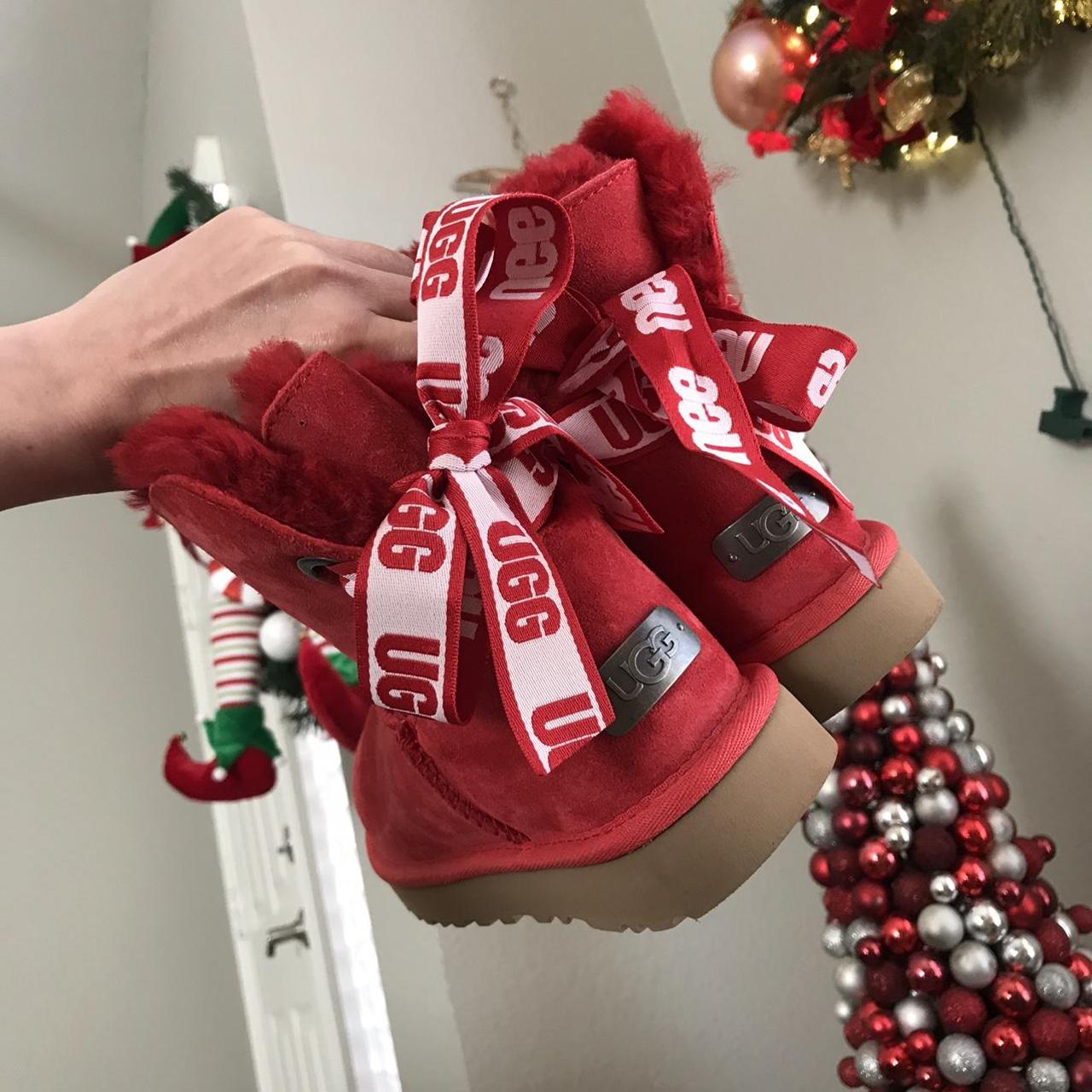 Coquette red ribbon bow uggs boots Ugh I love the... - Depop