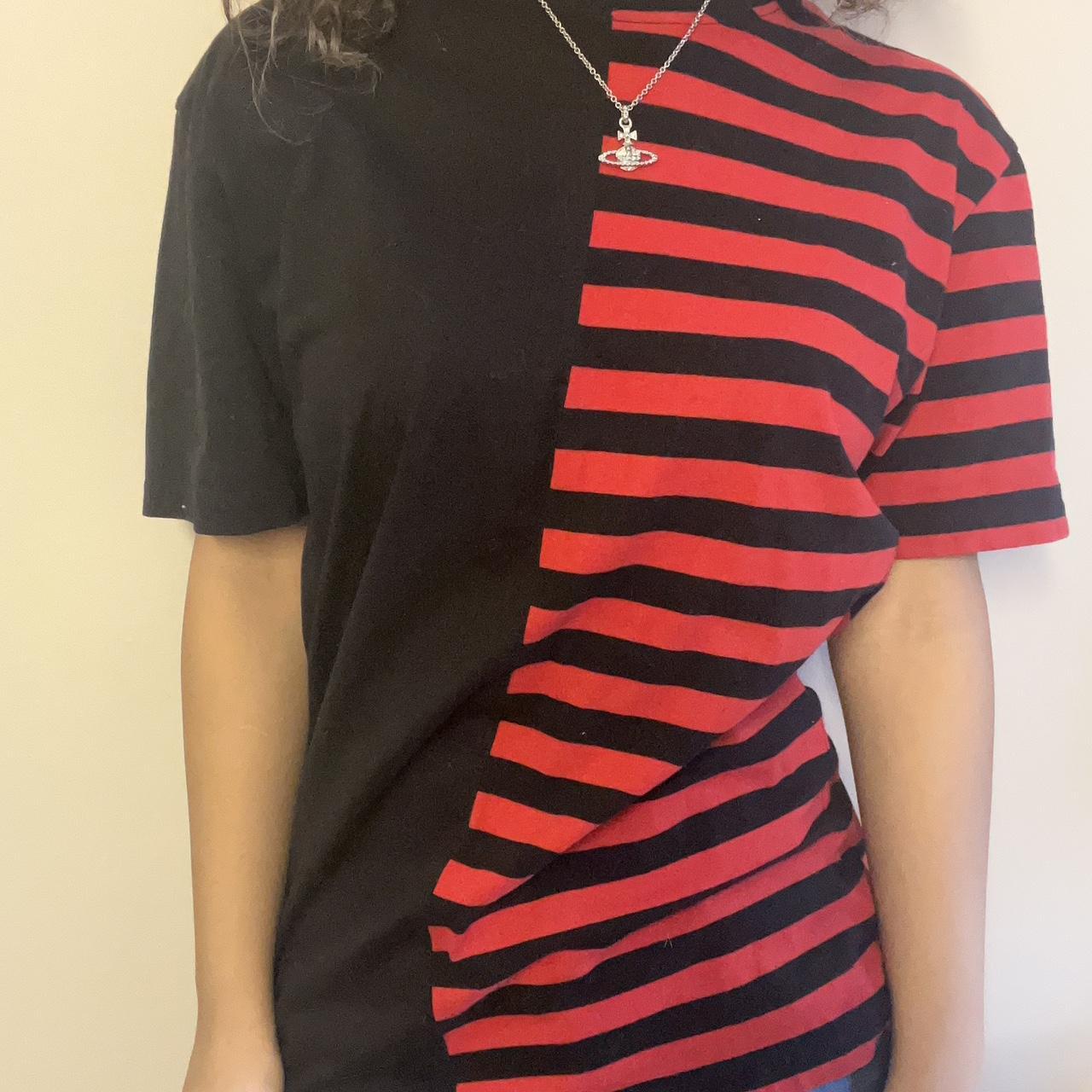 hot topic split red and black striped tee. depop... | Depop