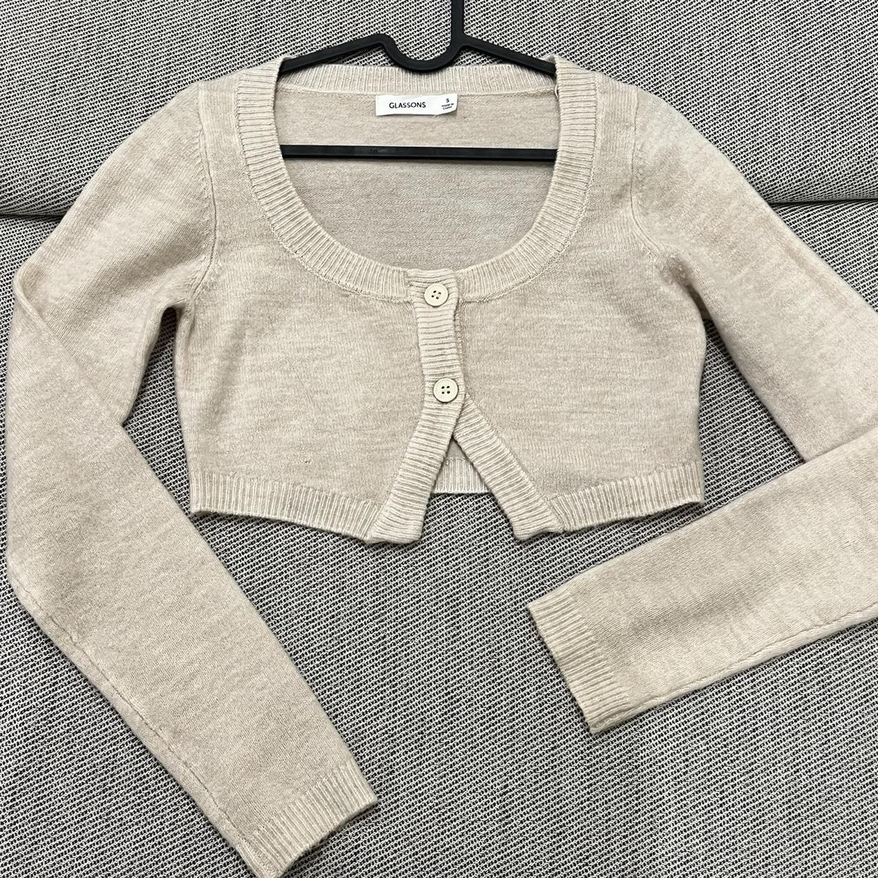 ⭐️ glassons cream cropped cardigan size s - Depop