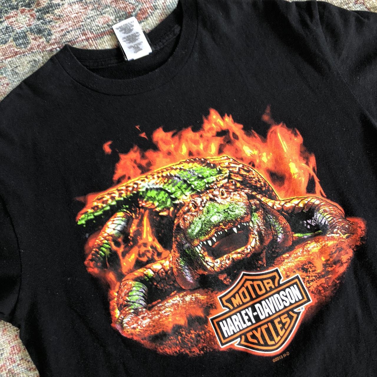 Harley Davidson Men's Black and Orange T-shirt | Depop