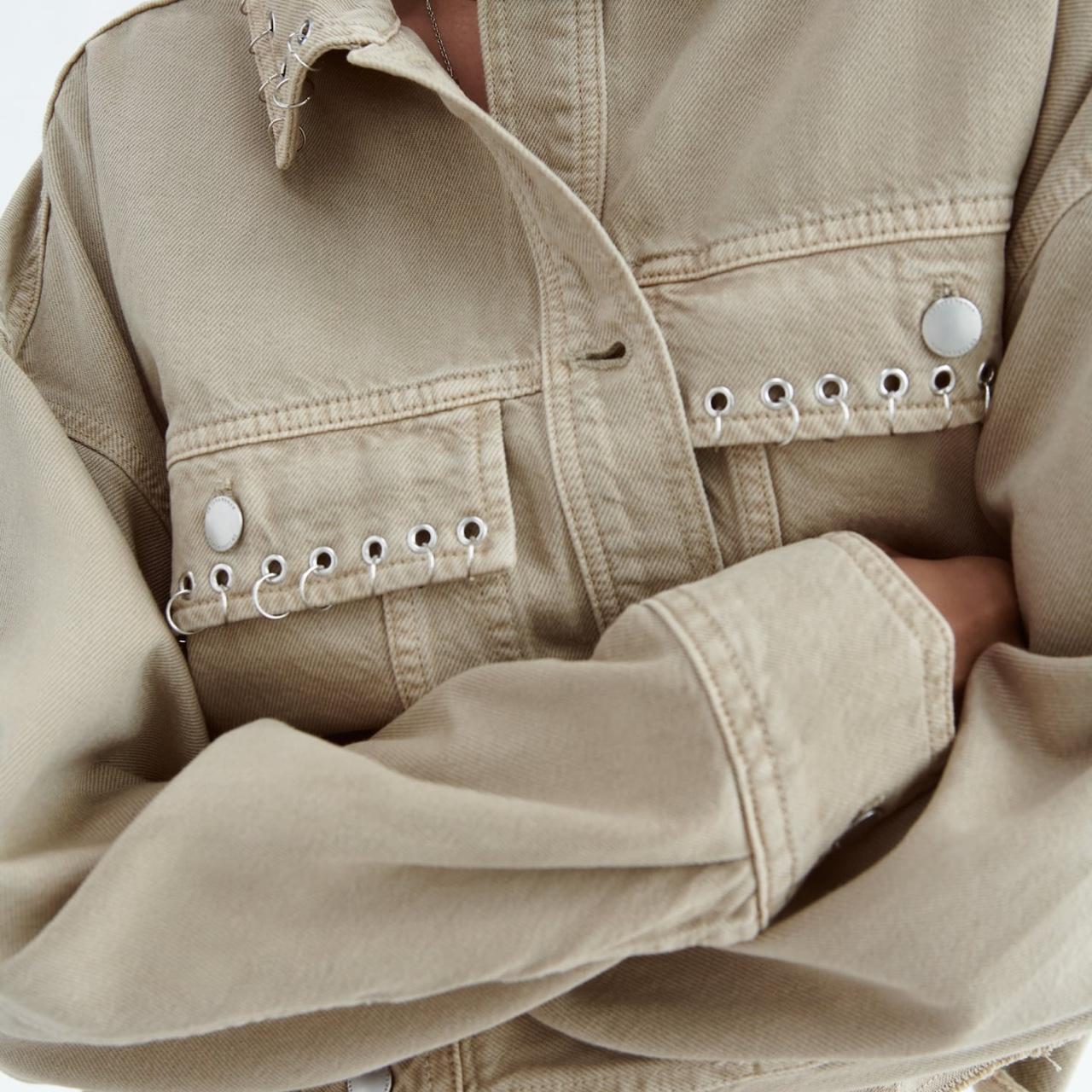 Zara Cropped Beige Overshirt Shirt / Shacket with... | Depop