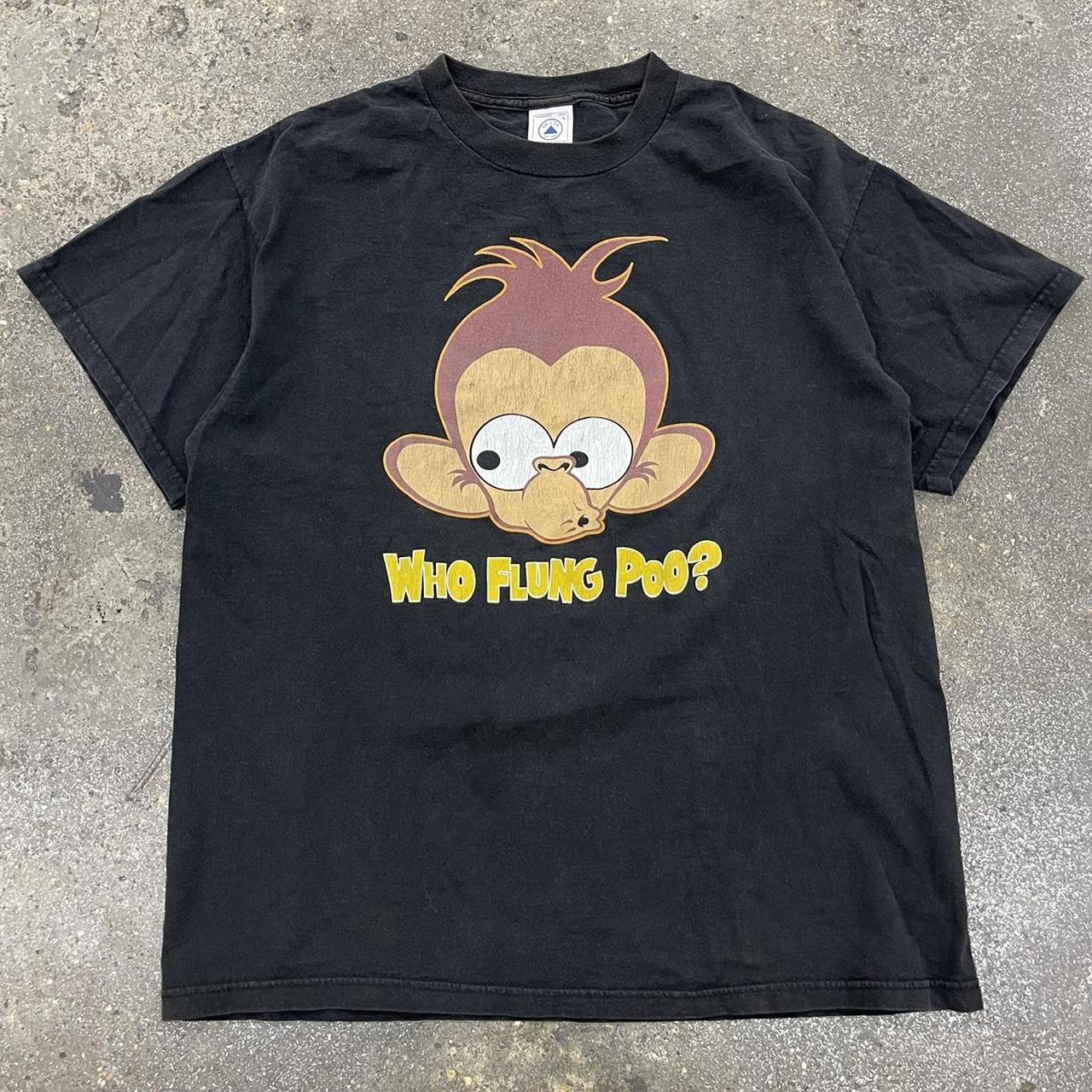 Vintage Who Flung Poo Monkey Comedy T Shirt Black... - Depop