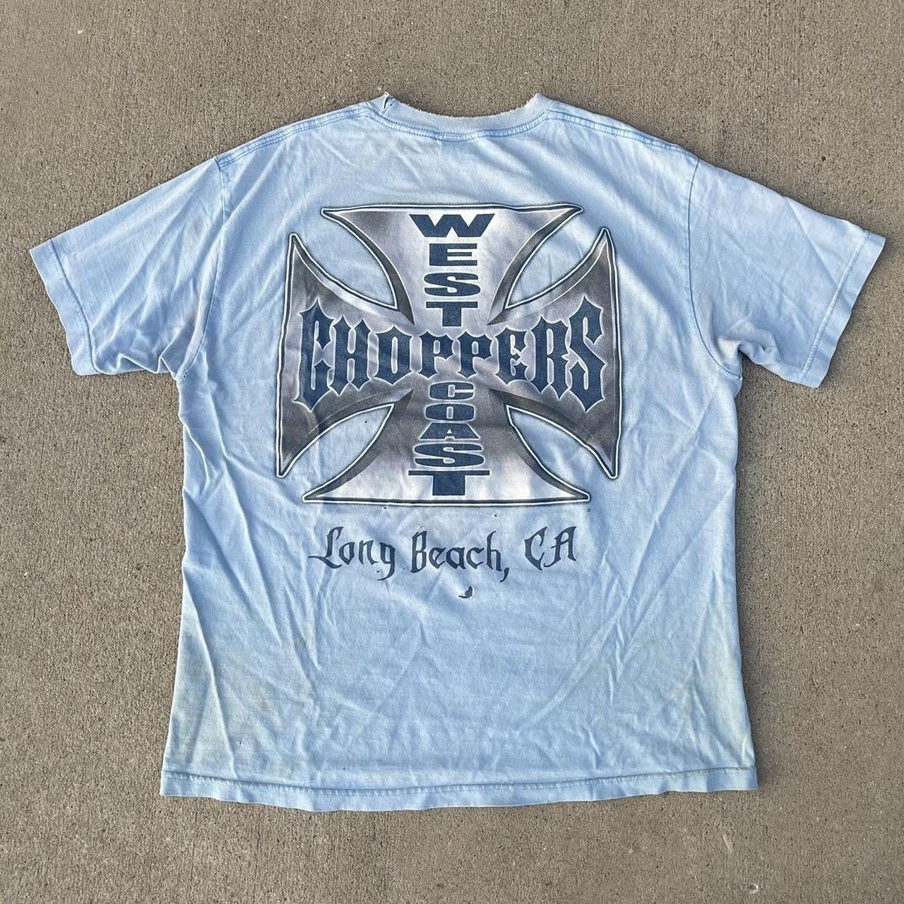 Vintage West Coast Choppers Baby Blue Big Logo... - Depop