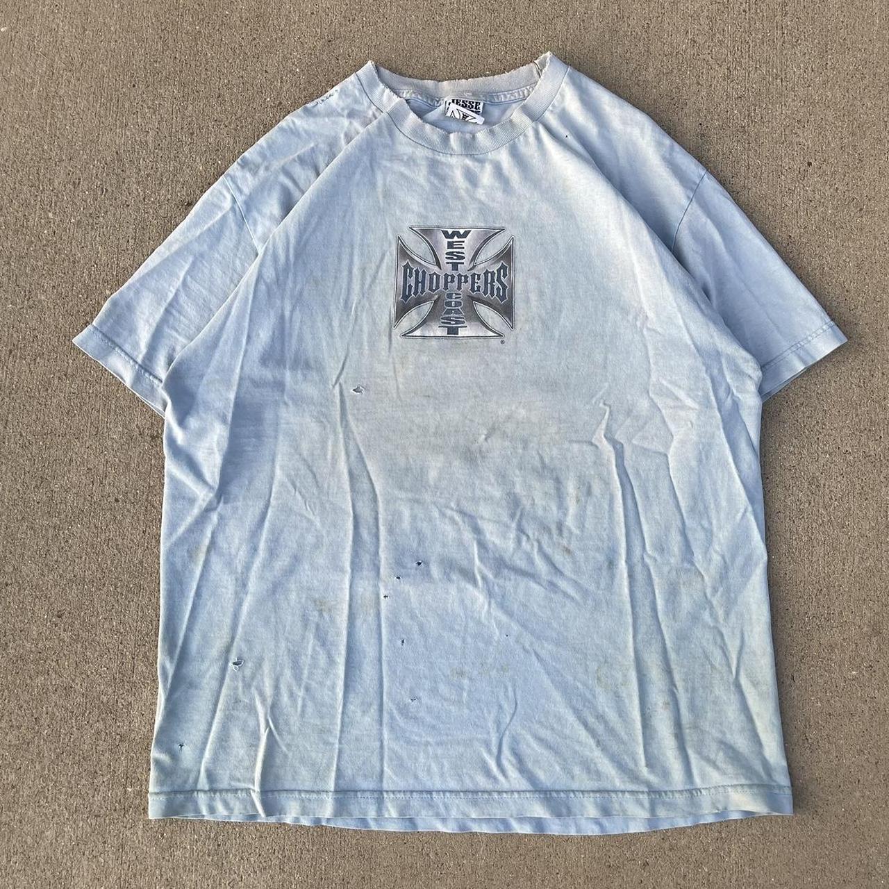 Vintage West Coast Choppers Baby Blue Big Logo... - Depop