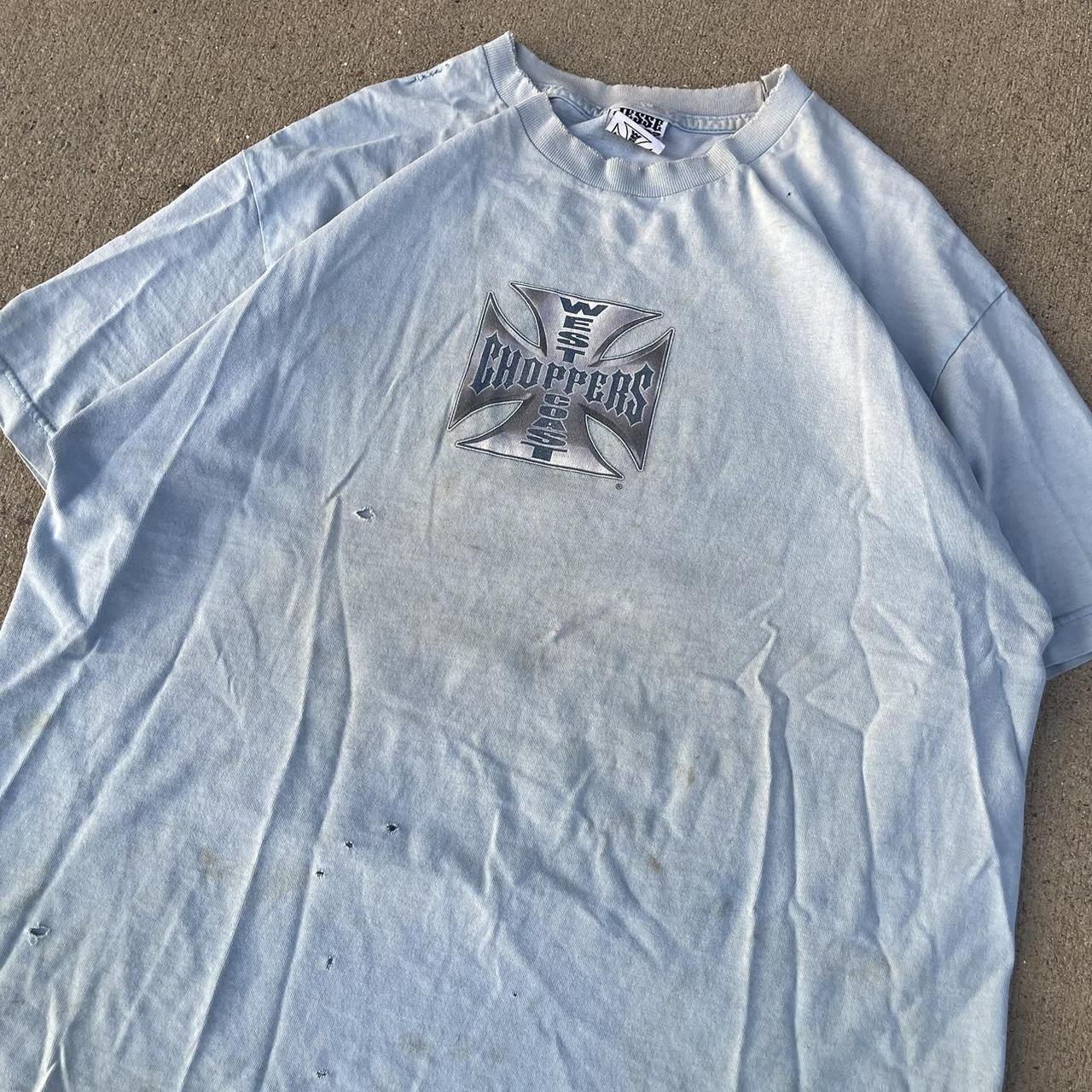 Vintage West Coast Choppers Baby Blue Big Logo... - Depop