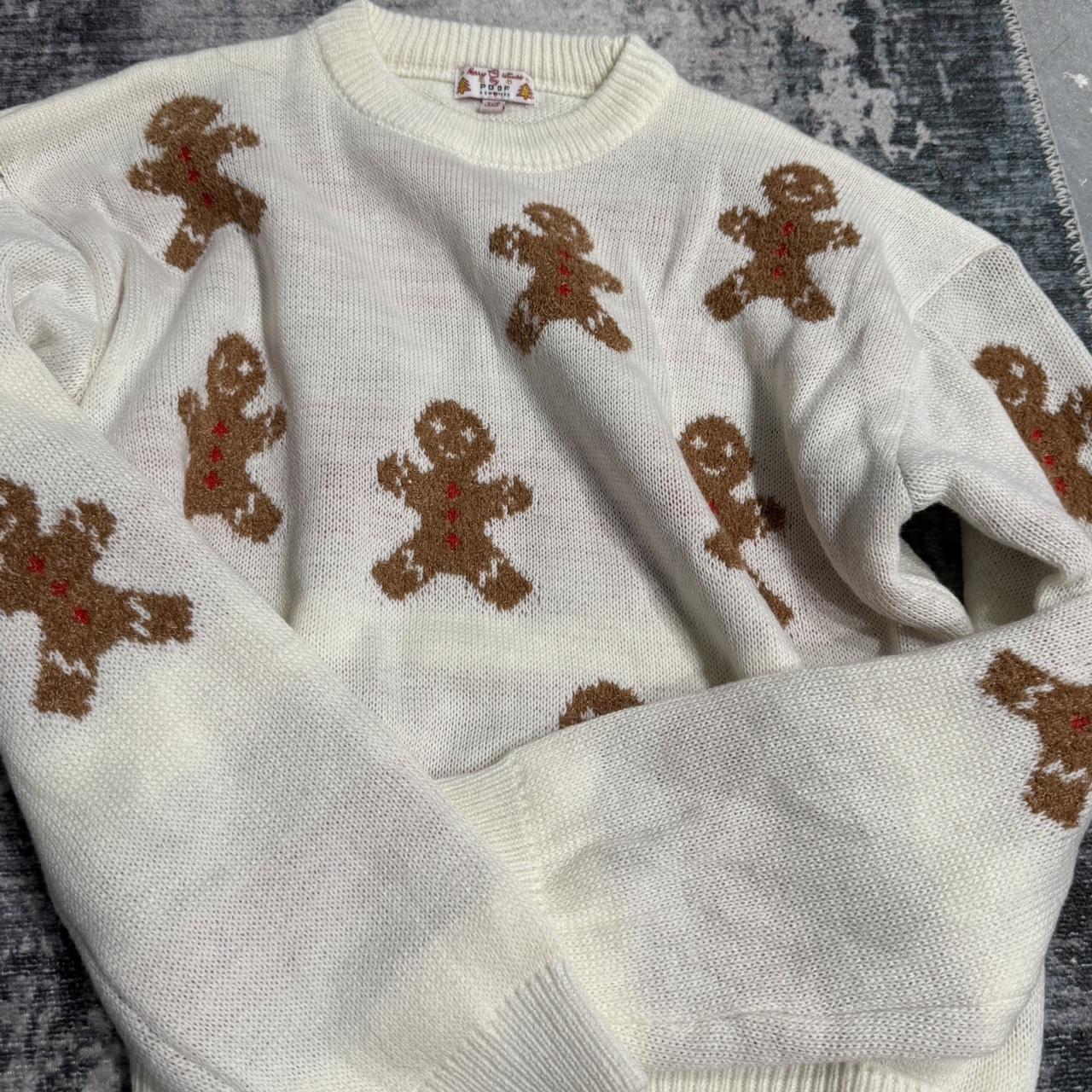 Cream and brown gingerbread man sweater... | Depop