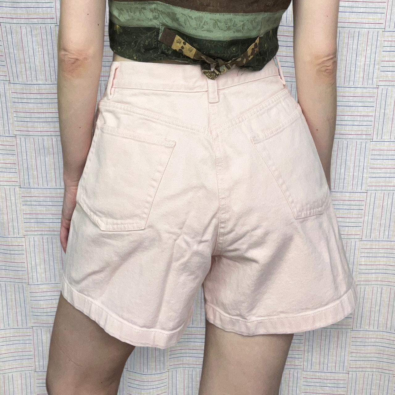 Cottage core jorts Vintage 90s pastel pink high... | Depop