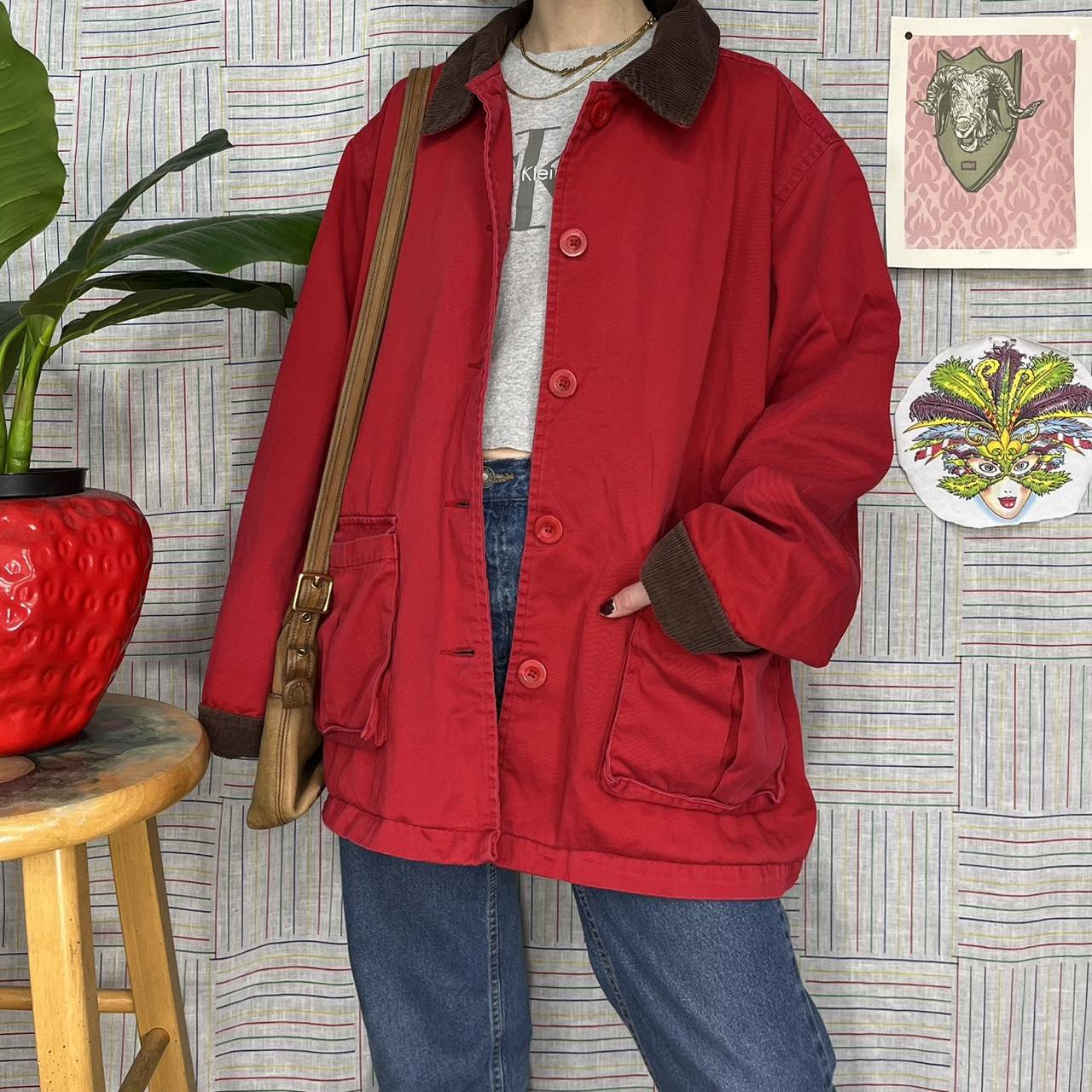 Vintage red chore jacket 90s faded red grunge... - Depop