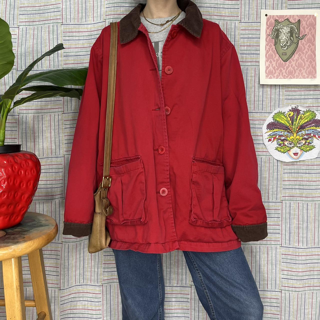 Vintage red chore jacket 90s faded red grunge... - Depop