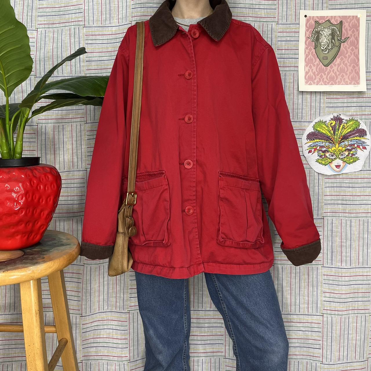 Vintage red chore jacket 90s faded red grunge... - Depop