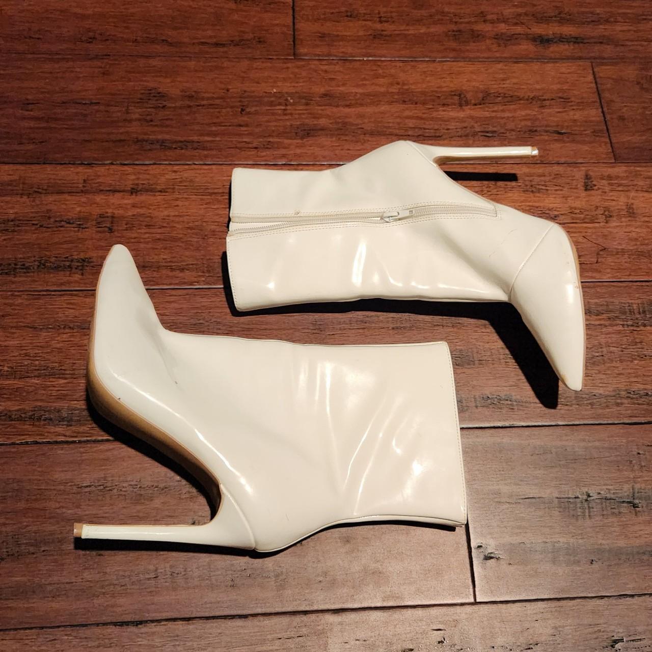 White shiny heeled boots Size: 10M Has some scuffs... - Depop