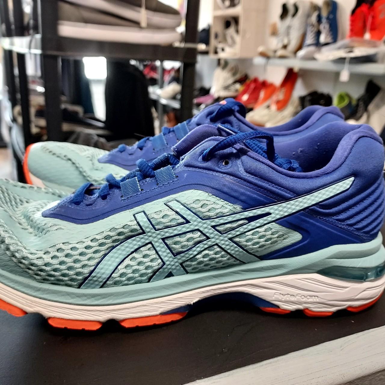 ASICS Women's Blue and Orange Trainers | Depop