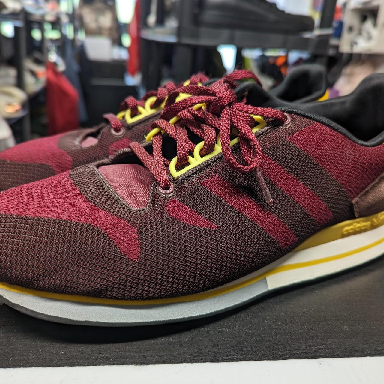 Adidas Originals Men's Yellow and Burgundy Trainers | Depop