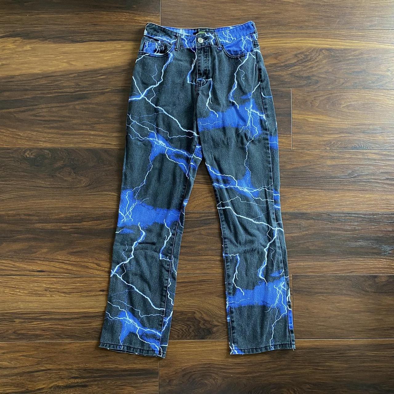 Jaded London BLUE LIGHTNING Straight Leg Jeans -... - Depop