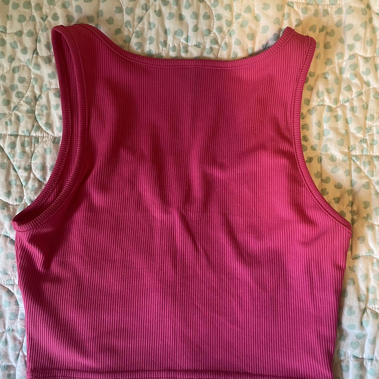 Pink ribbed crop top - perfect for summer Bright... - Depop