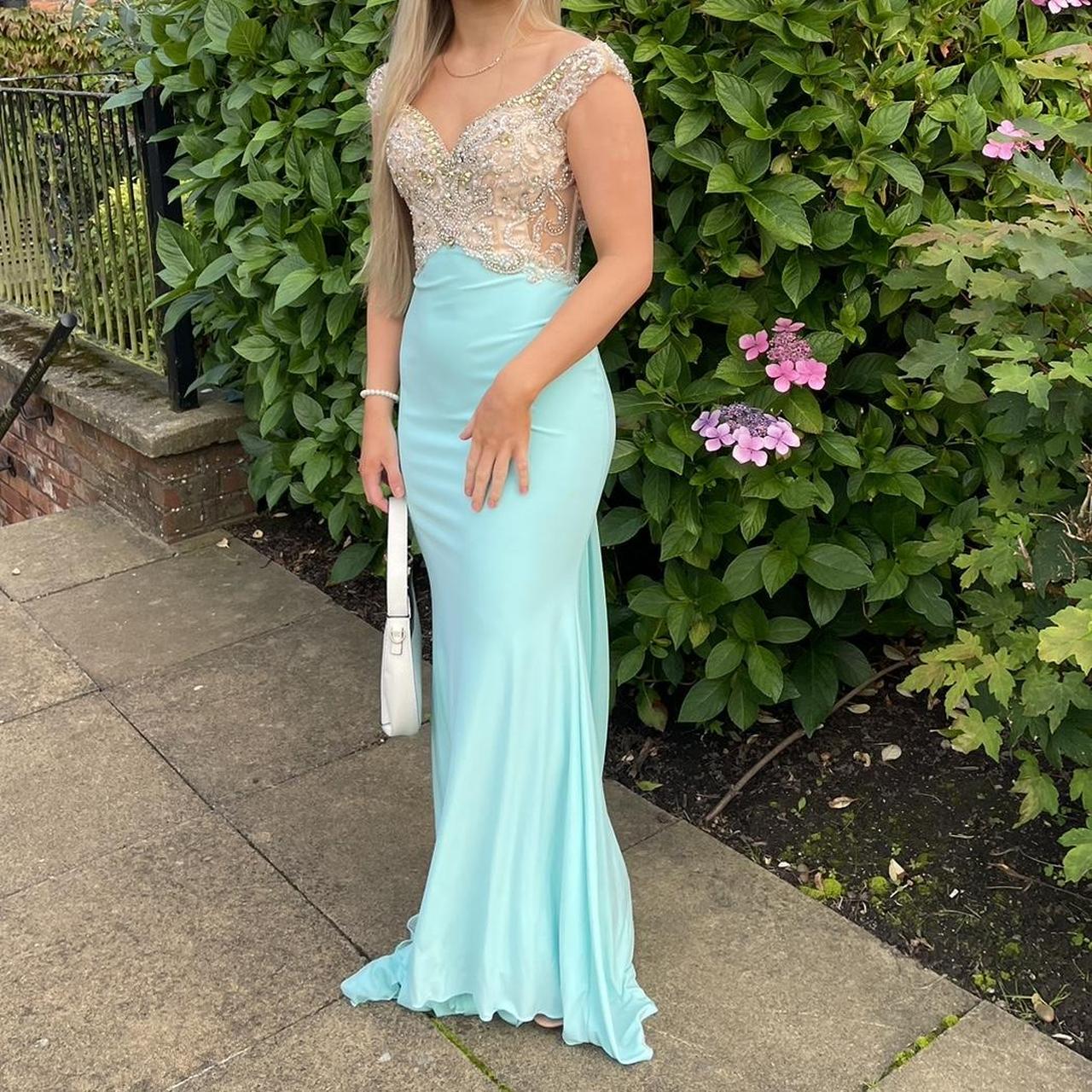 Embellished turquoise prom dress / ball gown /... - Depop