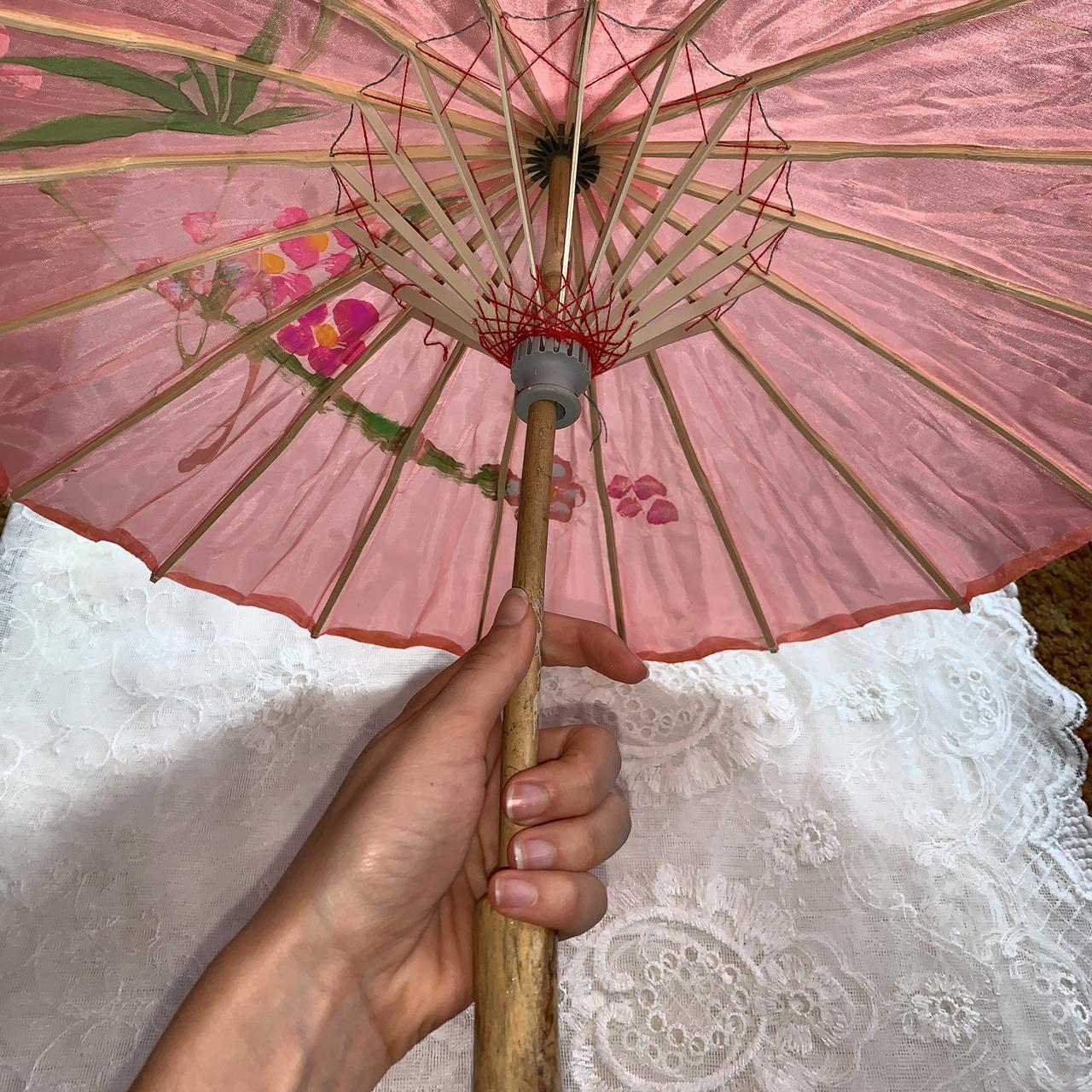 Small cute pink Japanese style parasol with Sakura... - Depop