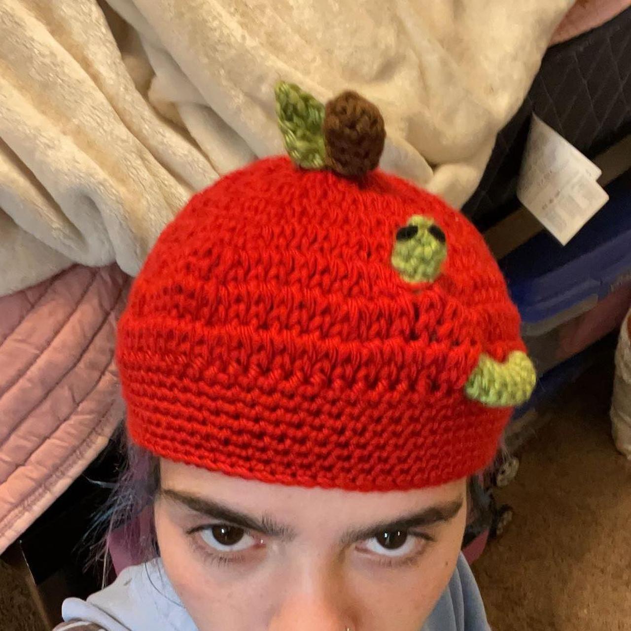 APPLE BEANIE 🍎🪱🌱 Comfy cute beanie with crocheted... - Depop